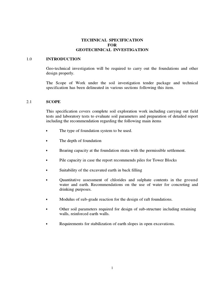 Technical Specification For Geotechnical Investigation | PDF | Geotechnical Engineering | Deep ...