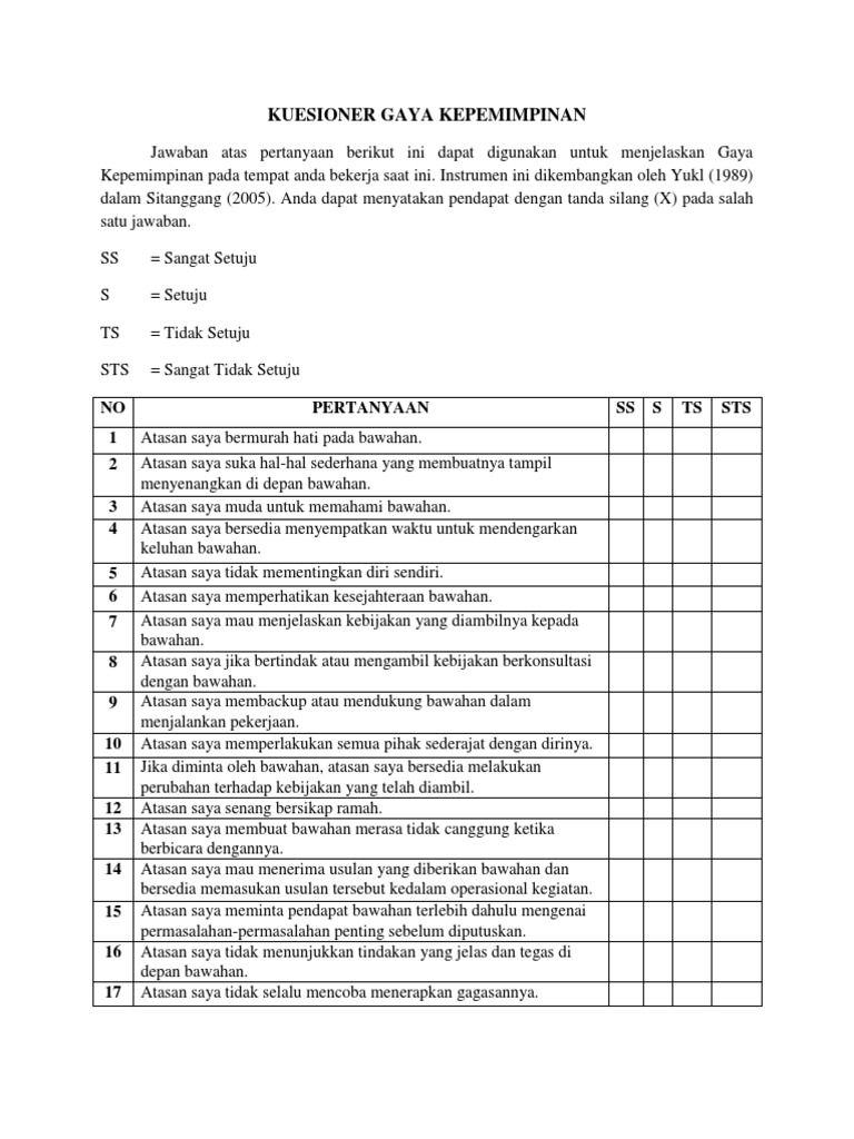 Kuesioner Gaya Kepemimpinan | PDF | Pengembangan Diri