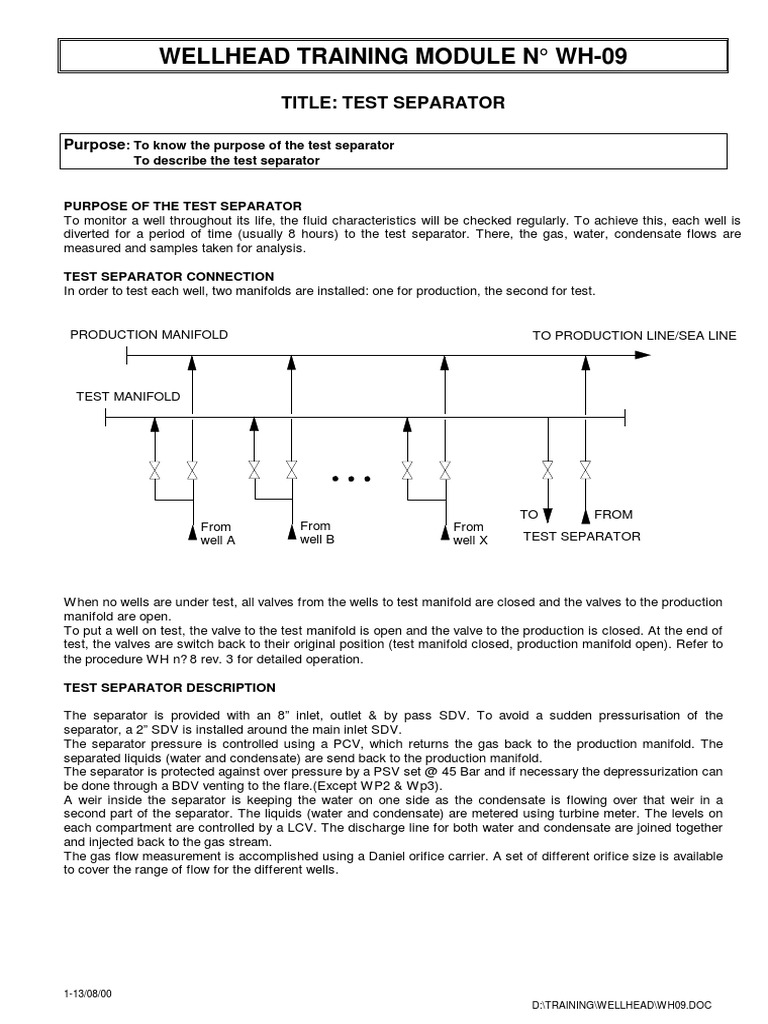 Wellhead Training Module N ° WH-09: Title: Test Separator | PDF | Valve ...