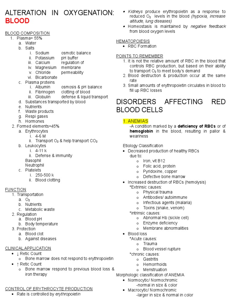 Alteration in Oxygenation | PDF | Anemia | Red Blood Cell