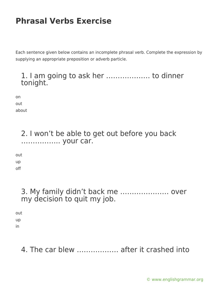 Phrasal Verbs Exercise | PDF