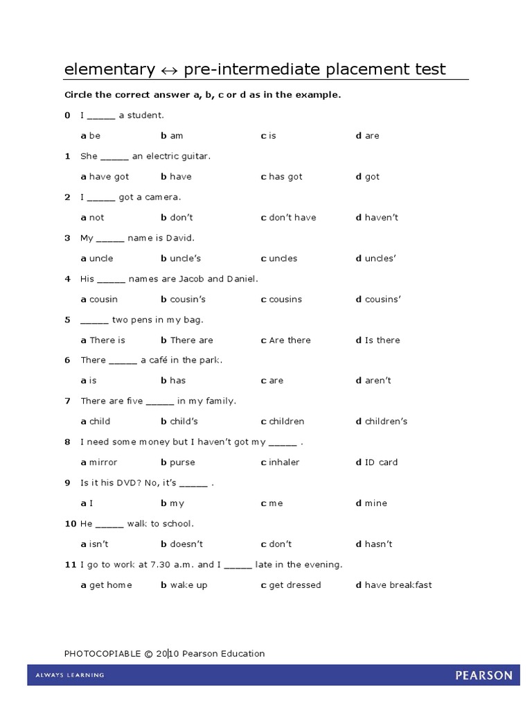 Elementary Placement-Test PDF | PDF | Leisure