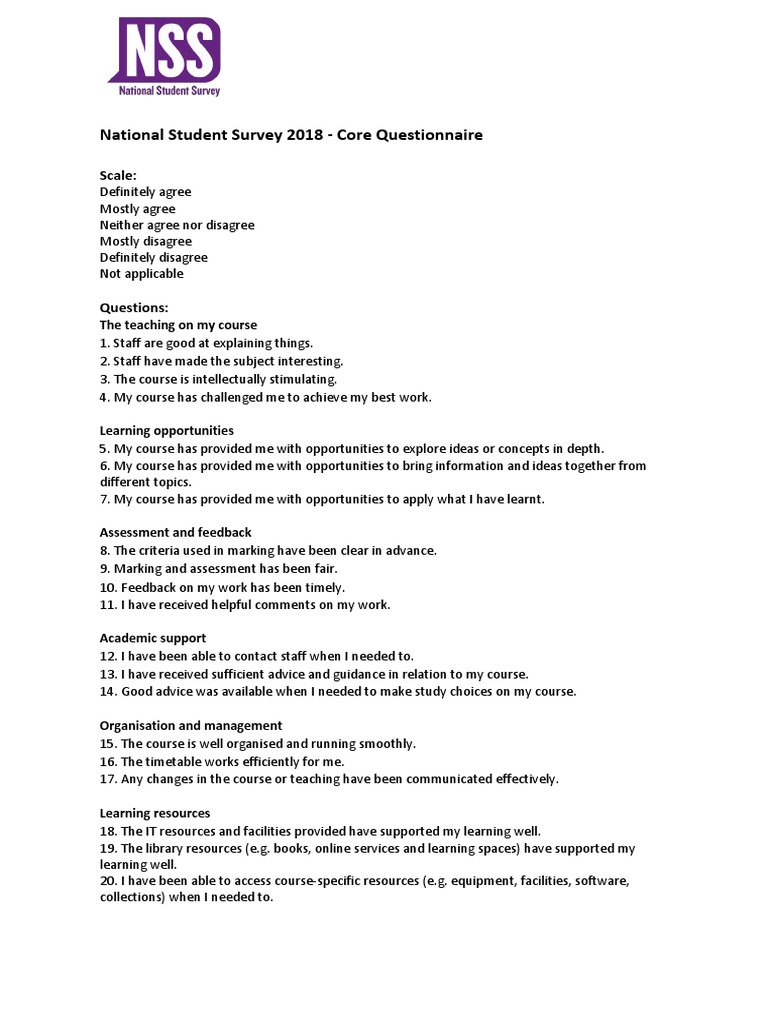 2018 Core Questionnaire PDF | PDF | Learning | Pedagogy