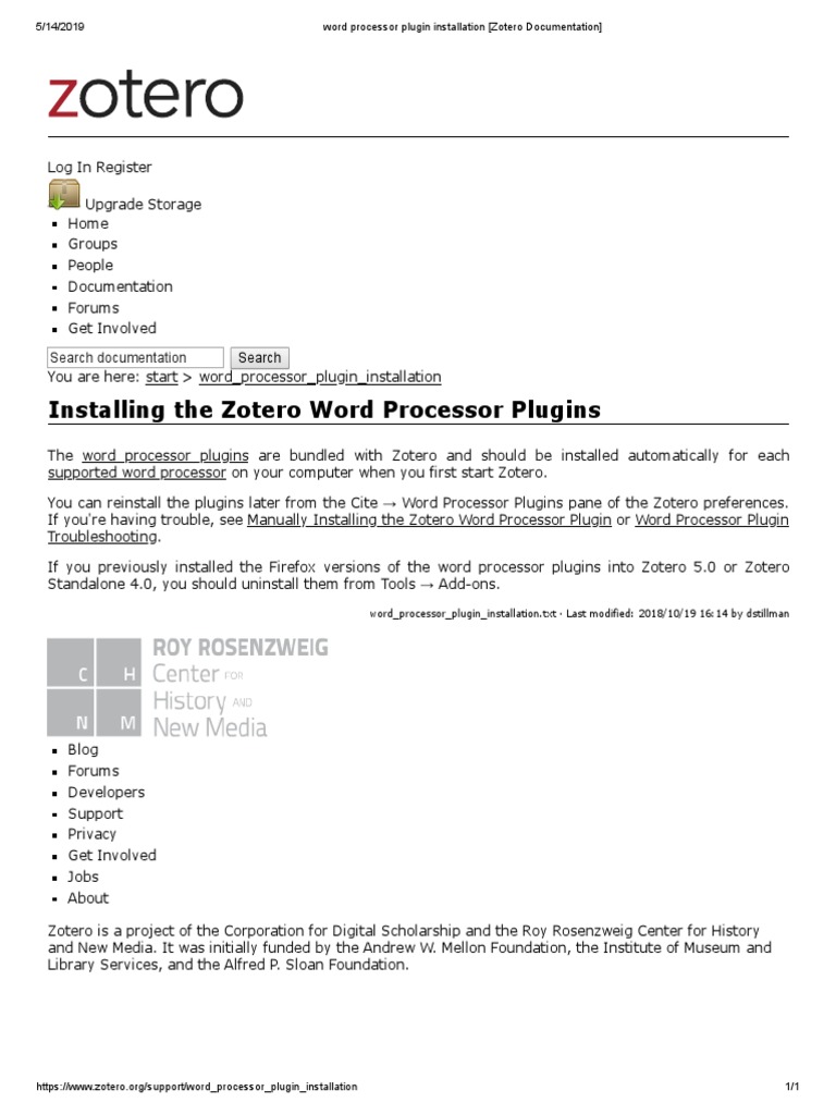Installing The Zotero Word Processor Plugins: Search Documentation | PDF