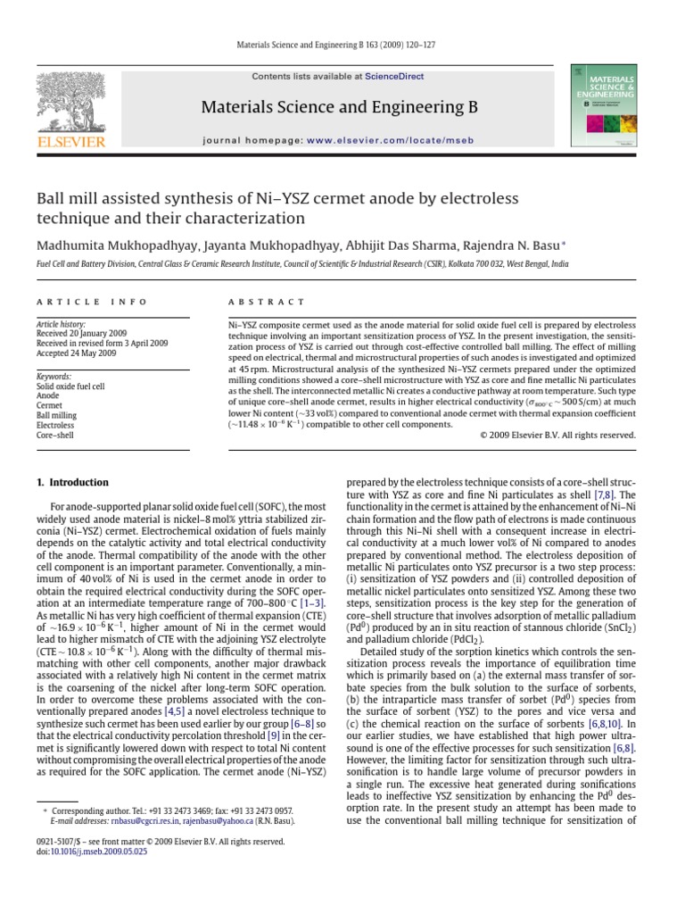 Ball Mill Assisted Synthesis of Ni-YSZ Cermet Anode by Electroless ...