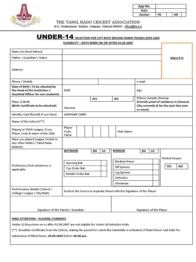 TNCA U14 Selection Guidelines 2025 | PDF | Cricket Skills | Birth ...