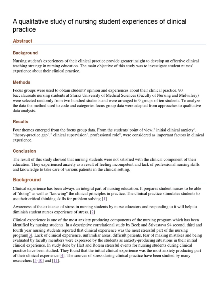 Nursing Students' Clinical Experience Insights | PDF | Nursing | Focus ...