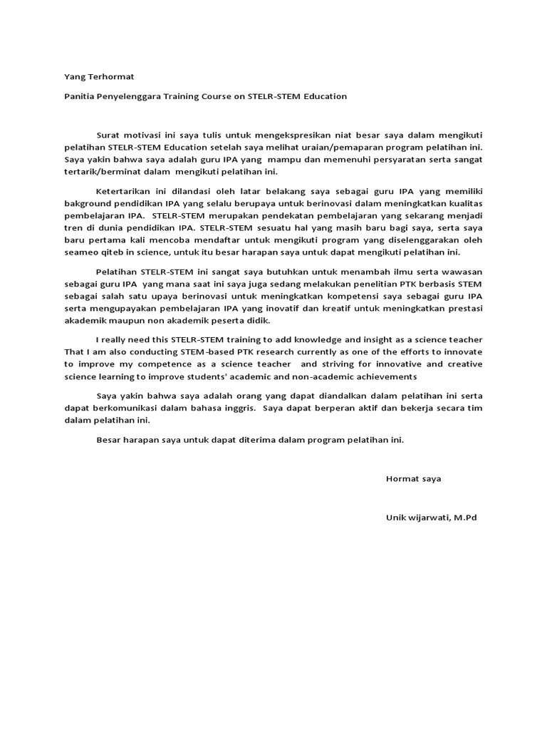 Contoh Motivation Letter | PDF
