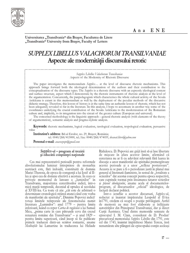 04 Ana Ene-Supplex Libellus Valachorum Transilvaniae PDF | PDF ...
