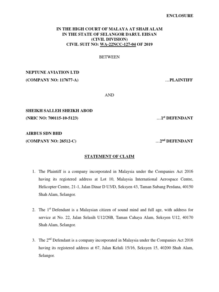 Missing Aircraft Documentation: Plaintiff Seeks Court Order to Search Defendants' Premises and ...