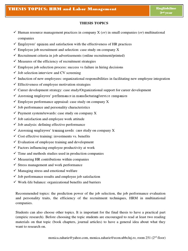 THESIS TOPICS: HRM and Labor Management | PDF | Human Resource ...