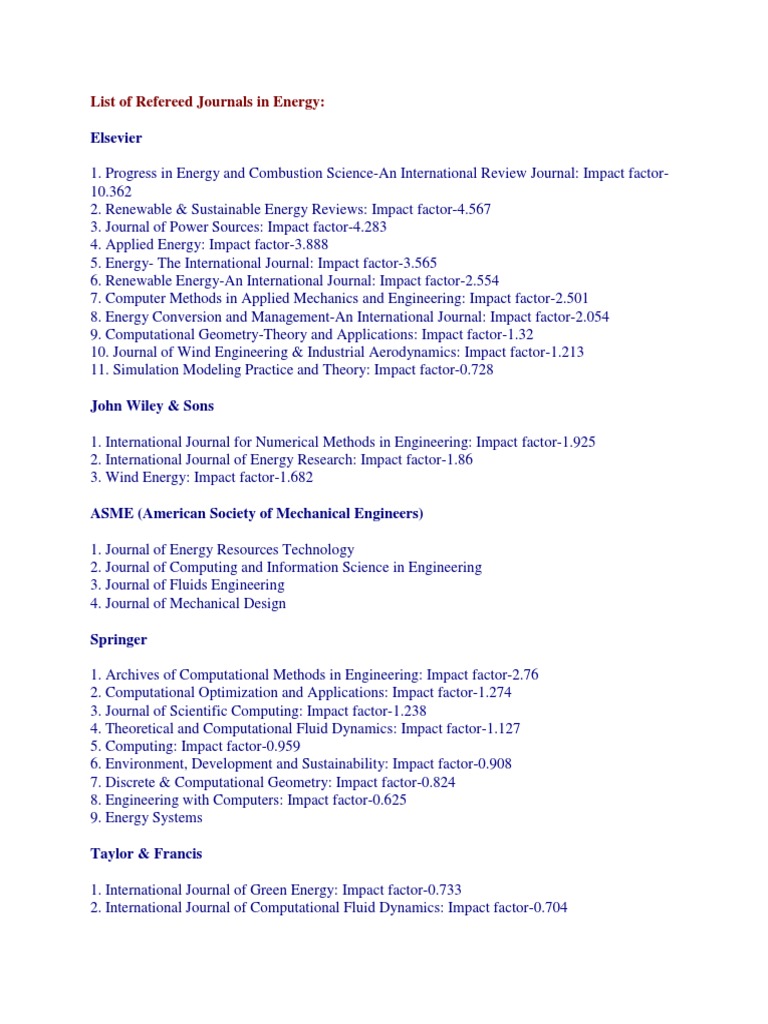 List of Refereed Journals in Energy | PDF