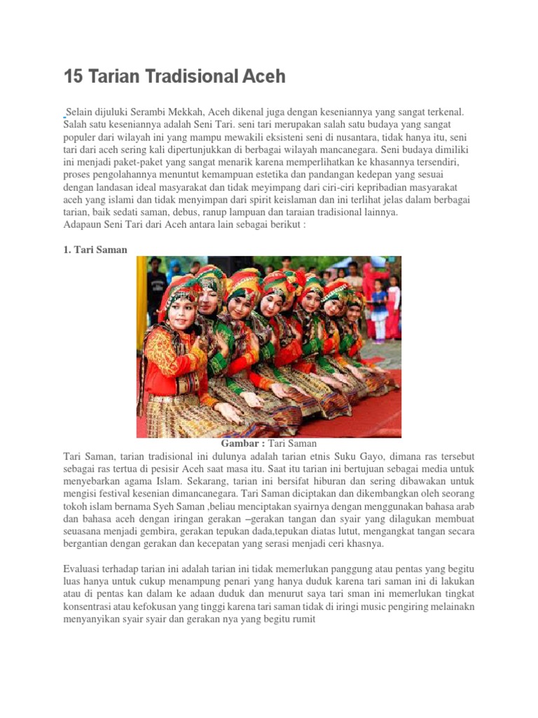 15 Tarian Tradisional Aceh | PDF