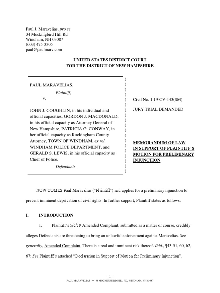 Memorandum of Law in Support of Plaintiff's Motion For Preliminary ... Memorandum of Law in Support of Plaintiff's Motion For Preliminary ...