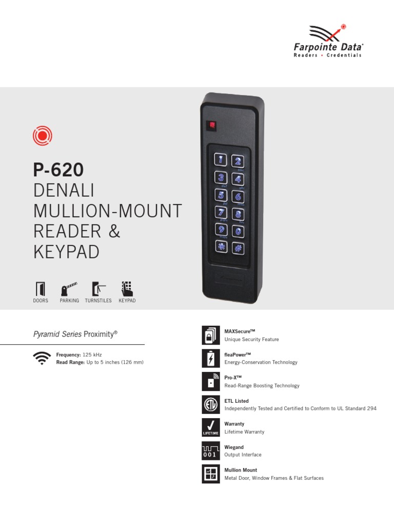 Denali Mullion-Mount Reader & Keypad: Pyramid Series Proximity | PDF | Radio Frequency ...