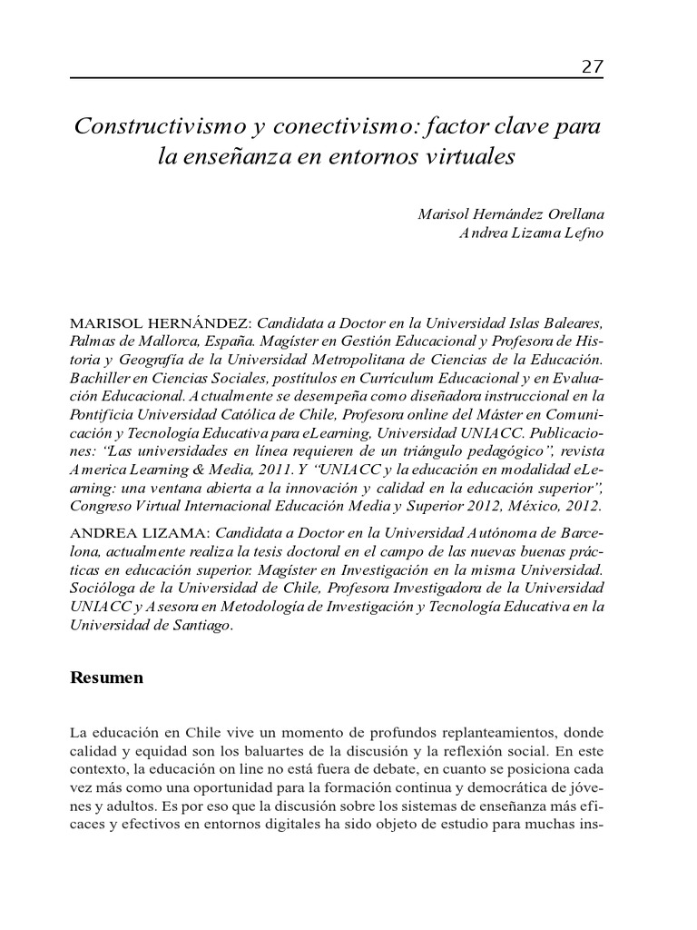 Conectivismo y Constructivismo en Educación Virtual PDF | PDF | Constructivismo (filosofía de la ...