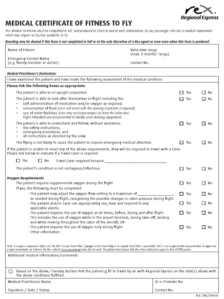 Medical Certificate for Air Travel | PDF | Oxygen | Aviation