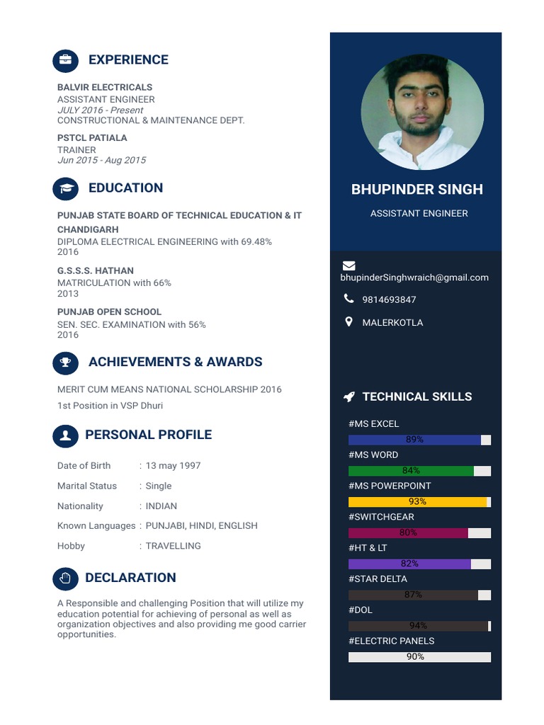 Non-Technical Resume of Bhupinder Singh | PDF | Punjab | Educational ...