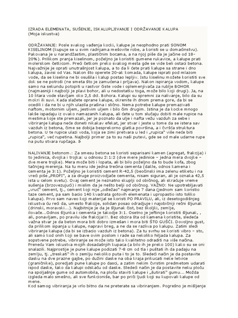 Upustvo Za Kalupe Beton | PDF