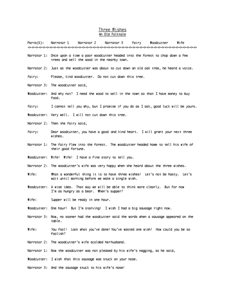 Three Wishes Folktale | PDF