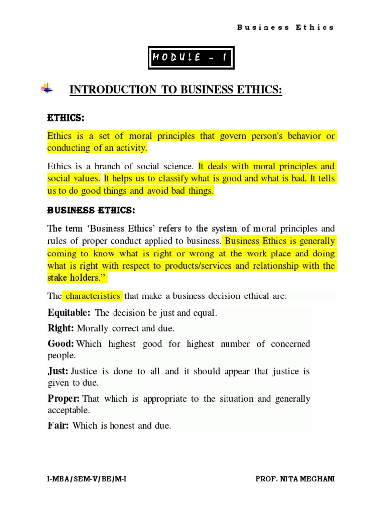 Introduction To Business Ethics:: Module - I | PDF | Business Ethics ...