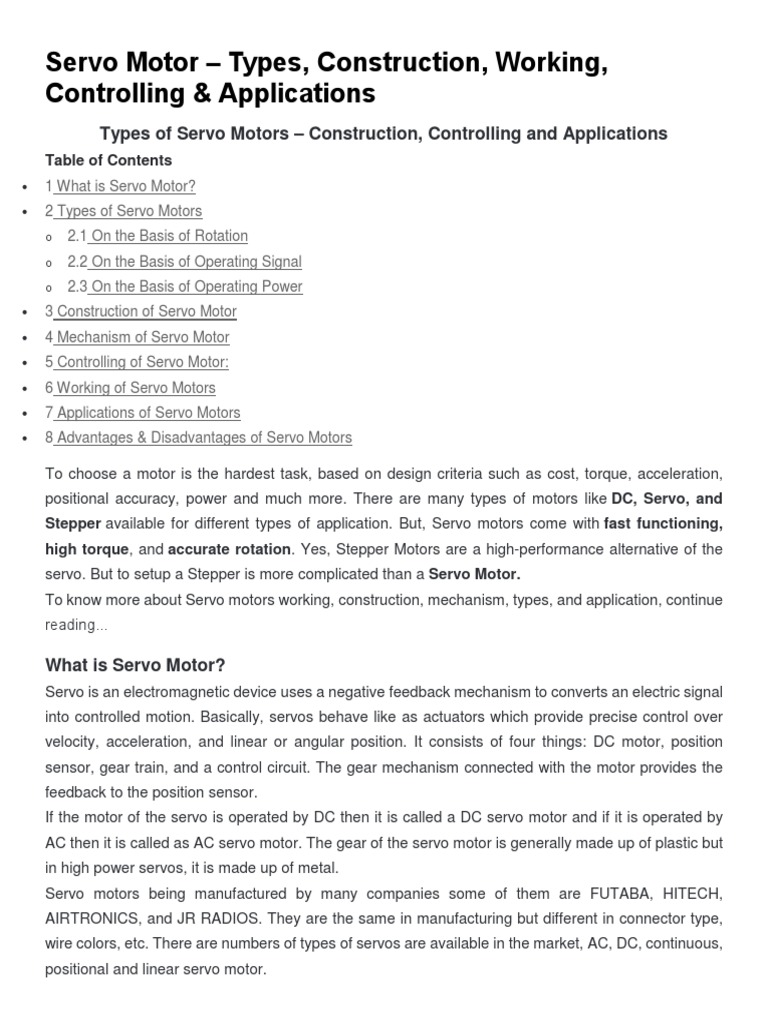 Servo Motor - Types, Construction, Working, Controlling & Applications ...