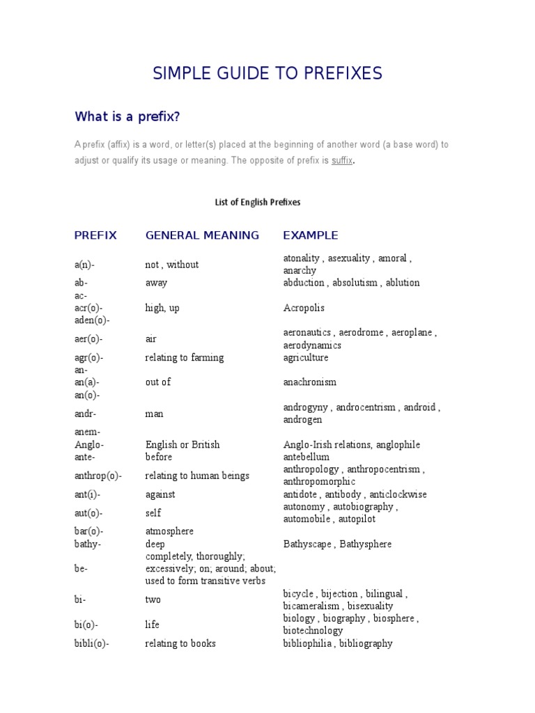 Simple Guide To Prefixes: What Is A Prefix? | PDF | Nature