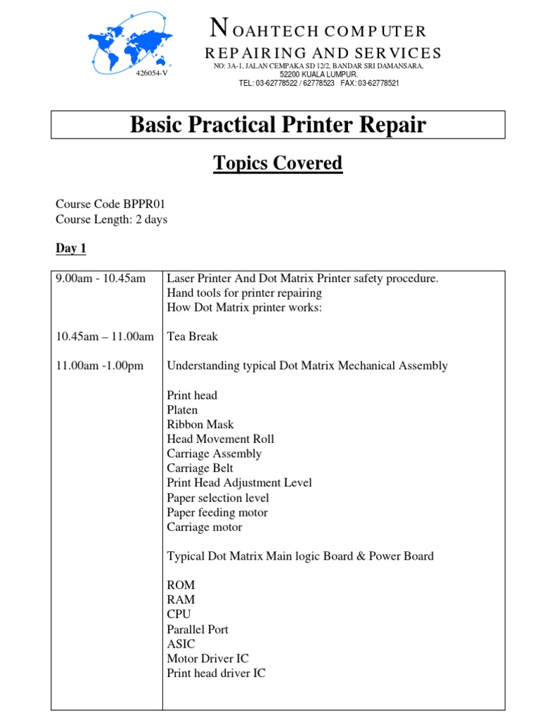 Basic Practical Printer Repair: Topics Covered | PDF | Printer ...