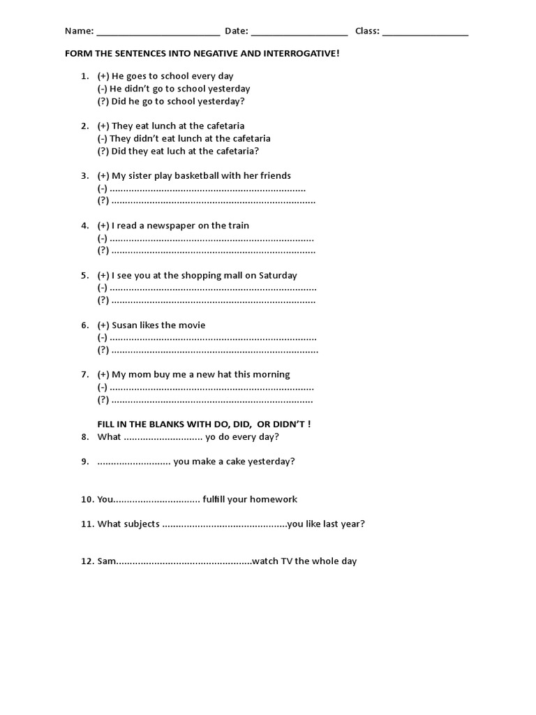 Past Simple Negative and Introgative Sentence | PDF