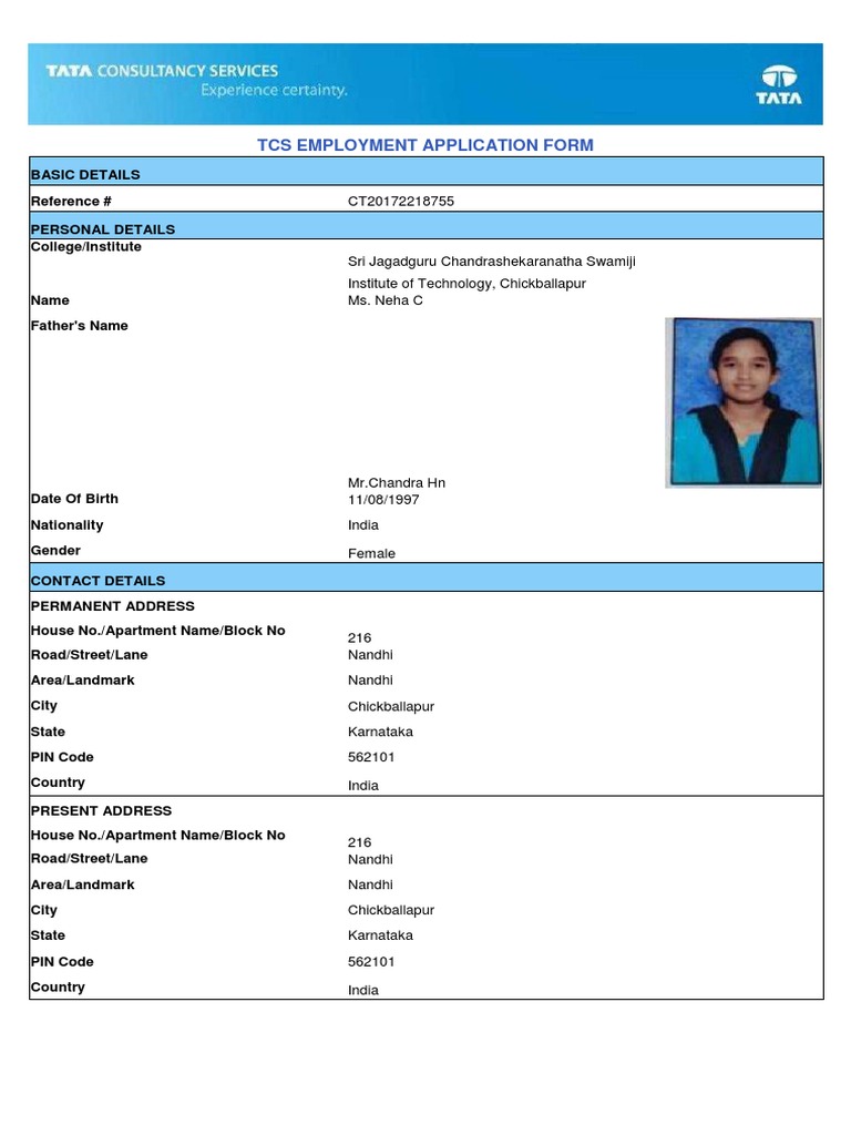 Tcs Employment Application Form | PDF | Background Check | Social ...