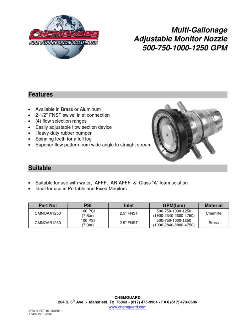 Multi-Gallonage Adjustable Monitor Nozzle 500-750-1000-1250 GPM | PDF