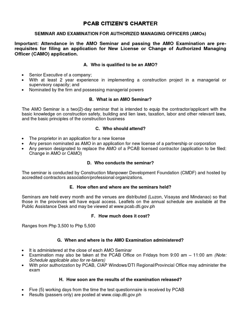 CIAP-PCAB Citizen's Charter - AMO Seminar and Exam - 26sep2016 PDF ...