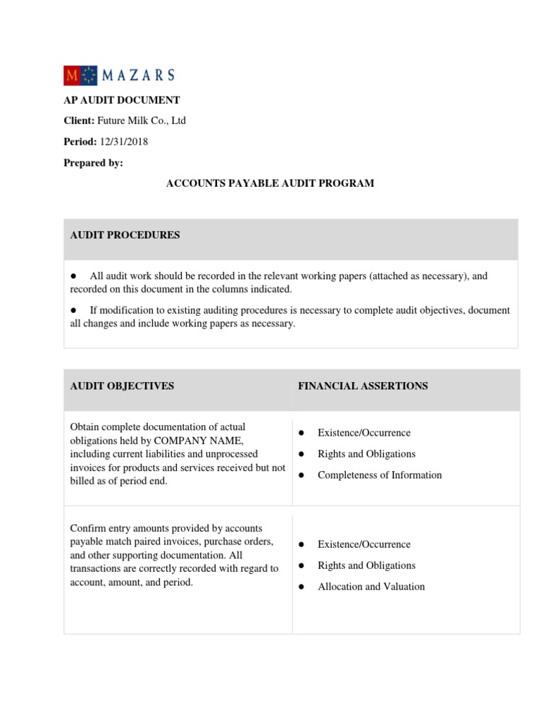 Ap Audit Document | PDF | Accounts Payable | Debits And Credits