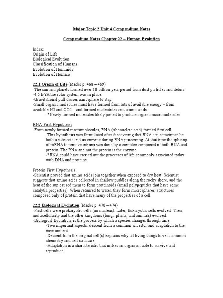 Major Topic 2 Unit 4 Compendium Notes Pdf Homo Rna