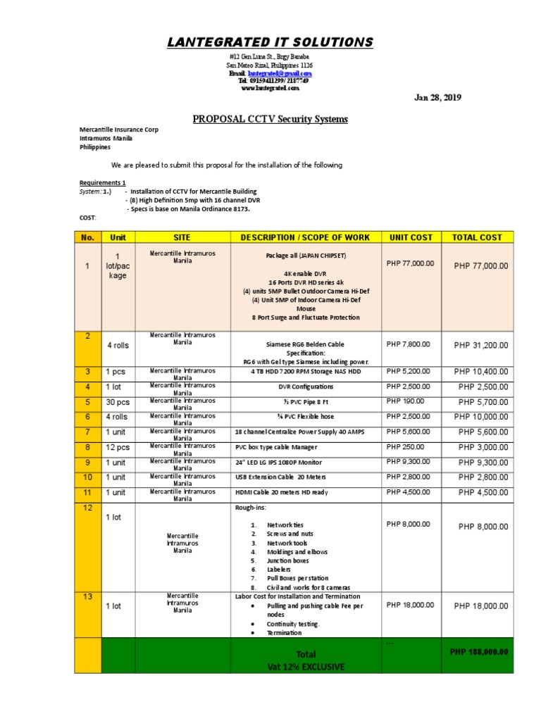 Proposal for Installation of CCTV Security Systems at Mercantile ...