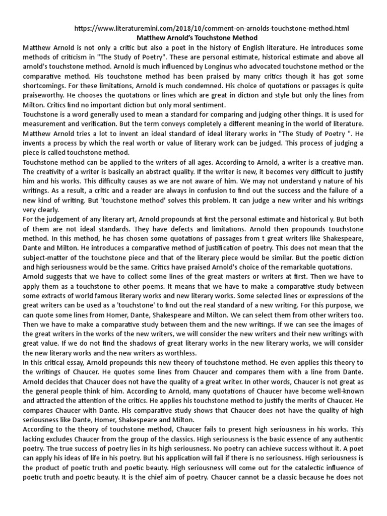 Arnold's Touchstone Method | PDF | T. S. Eliot | Poetry
