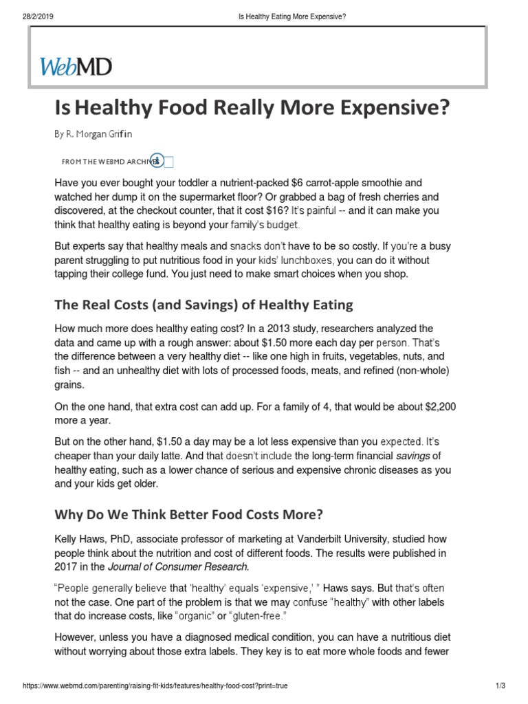 Is Healthy Eating More Expensive | PDF | Healthy Diet | Dietitian