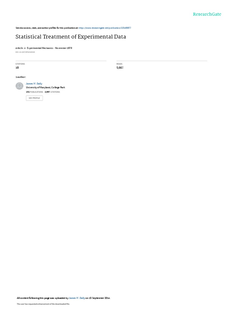 Statistical Treatment of Experimental Data PDF | PDF