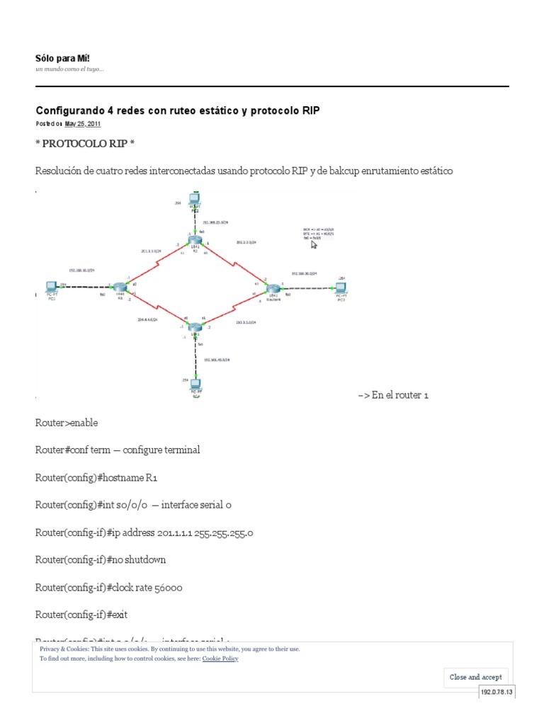 Configurando 4 Redes Con Ruteo Estático y Protocolo RIP - Sólo para Mí ...