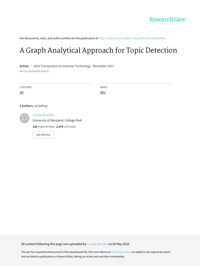 A Graph Analytical Approach For Topic Detection | PDF | Cluster ...