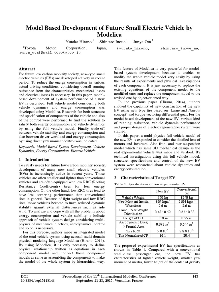 Model Based Development of Future Small Electric Vehicle by Modelica ...