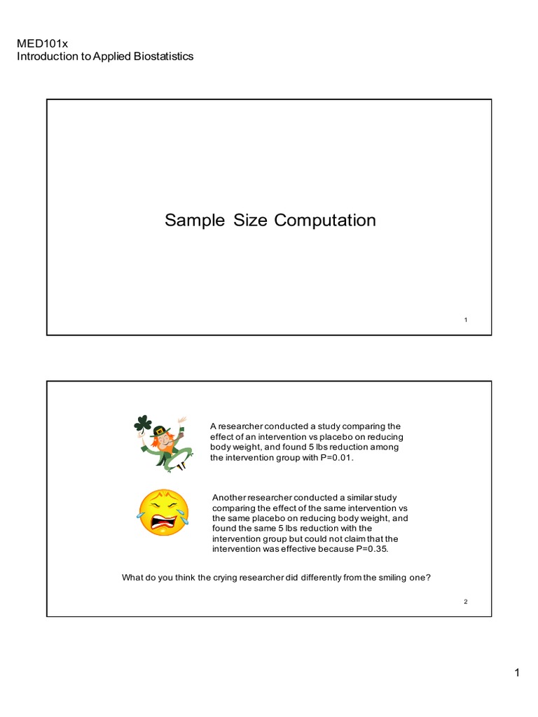 Sample Size Determination | PDF | Type I And Type Ii Errors | Biostatistics