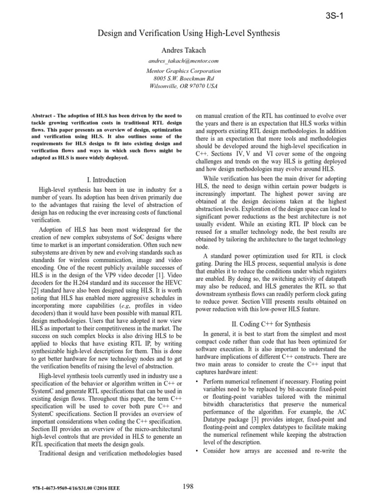 Design and Verification Using High-Level Synthesis: Andres Takach | Download Free PDF | Formal ...