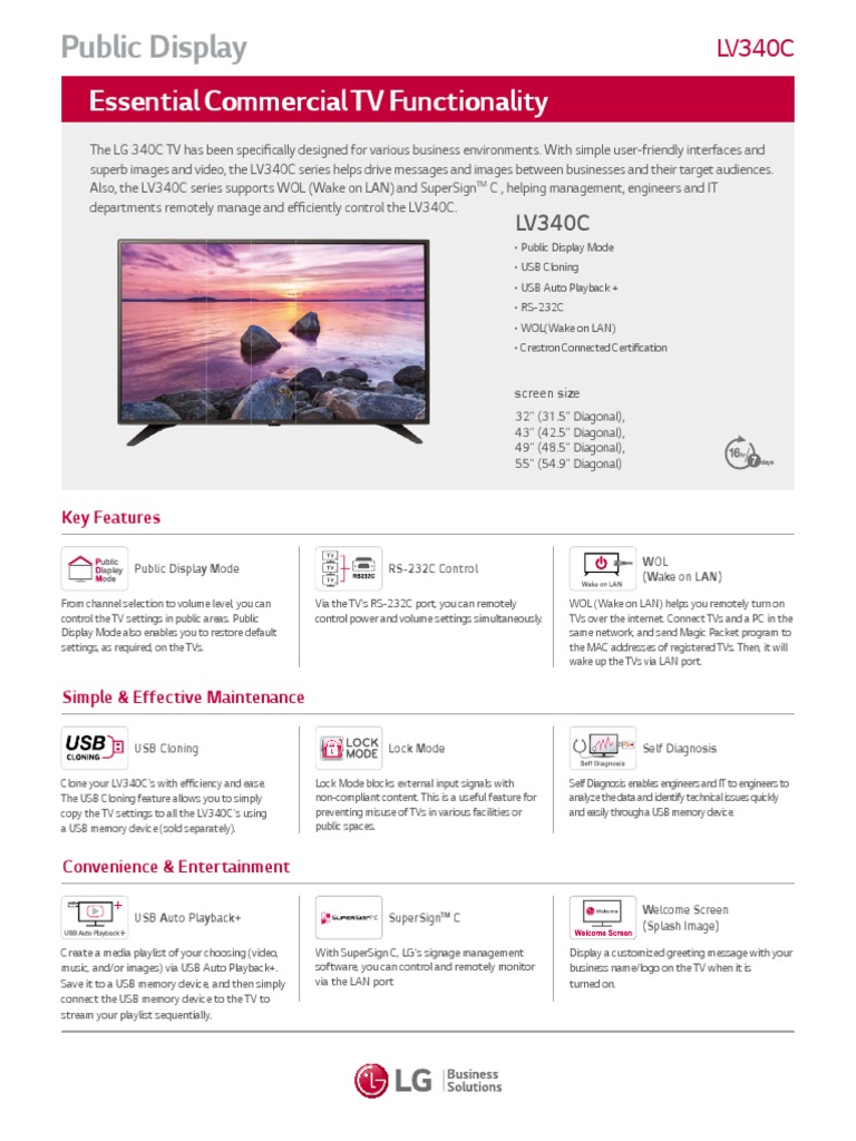 LG Spec-Sheet Lv340c 011972 PR | PDF | Hdmi | Media Formats