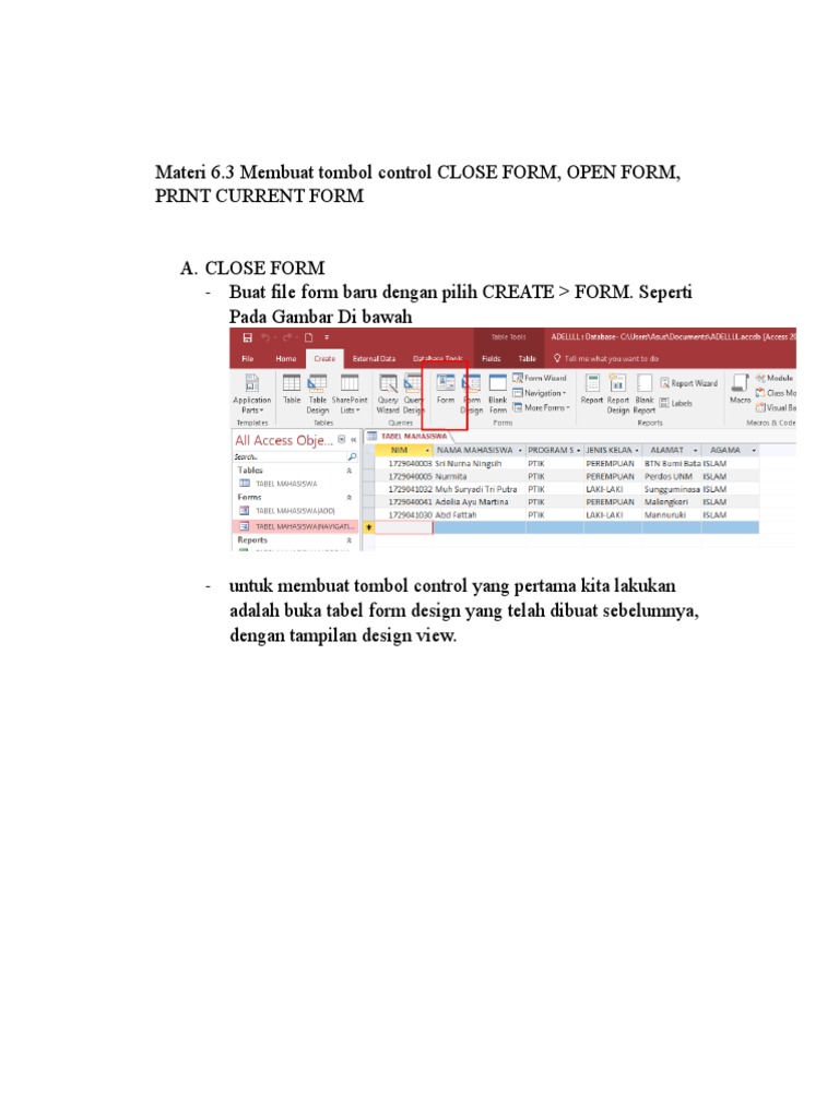 Tombol Kontrol Form: Close, Open, Print | PDF | Komputer