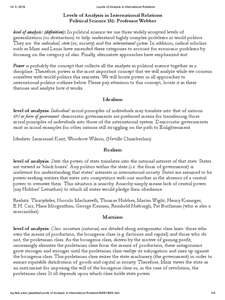 Levels of Analysis in IR Explained | PDF | International Relations ...
