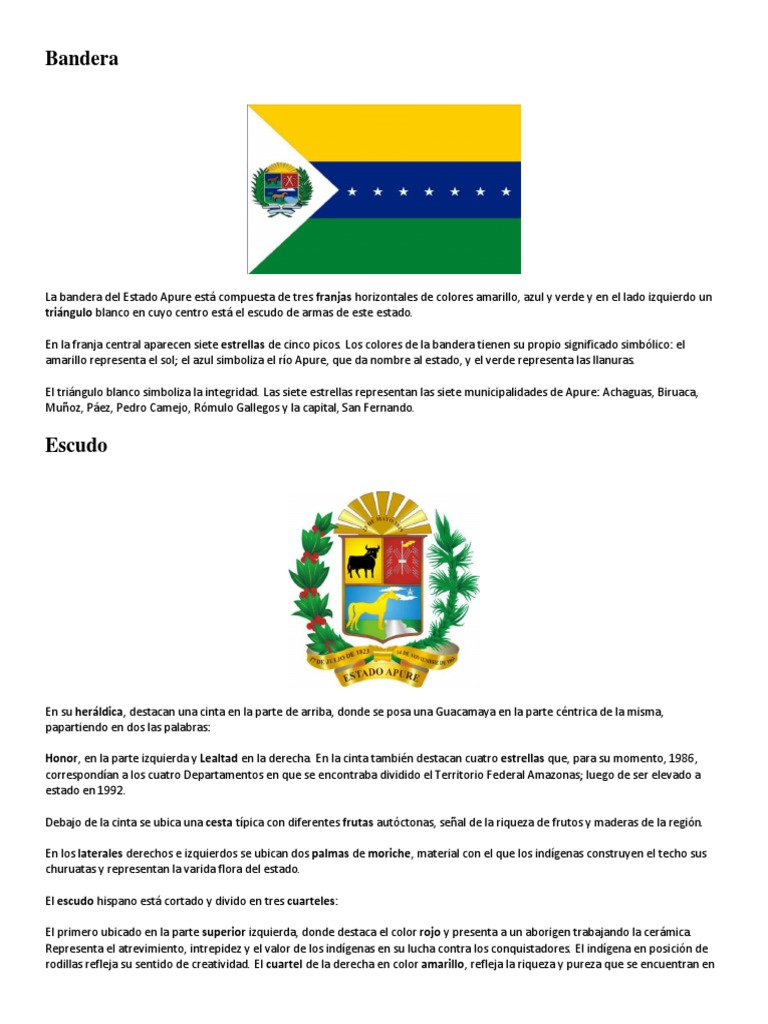 Símbolos del Estado Apure: Bandera y Escudo | PDF | Amarillo