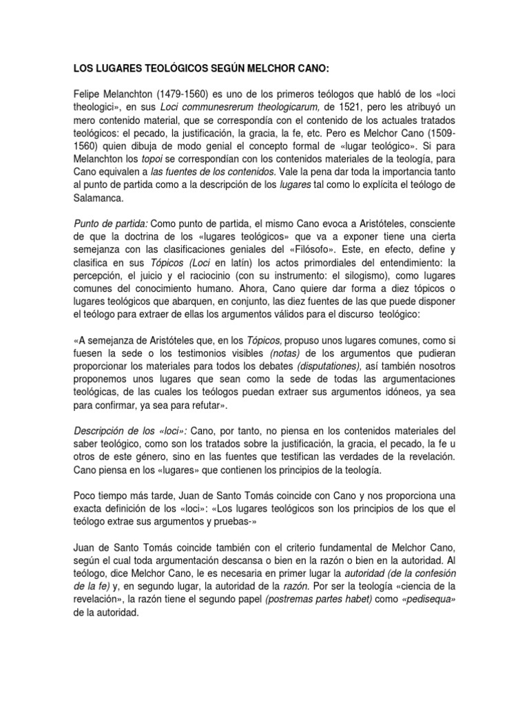 Los Lugares Teologicos Segun Melchor Cano | PDF | Divinidad (disciplina académica) | Iglesia ...