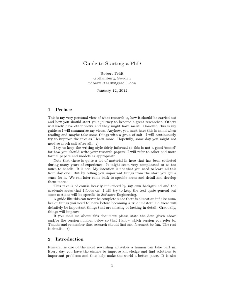 Guide To Starting A PHD: 1 Preface | PDF | Thesis | Criticism