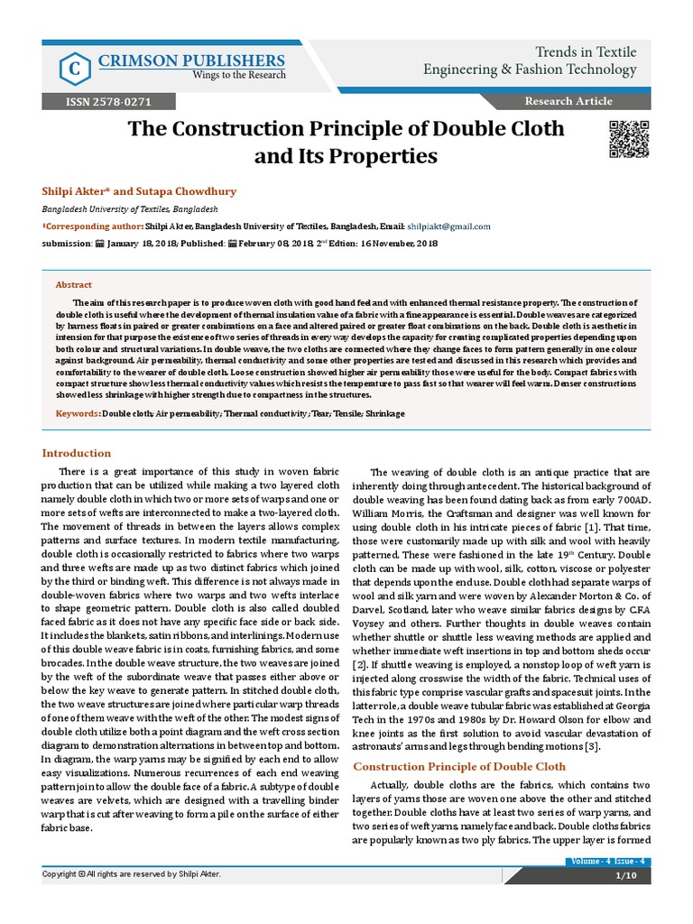 The Construction Principle of Double Cloth and Its Properties | PDF ...